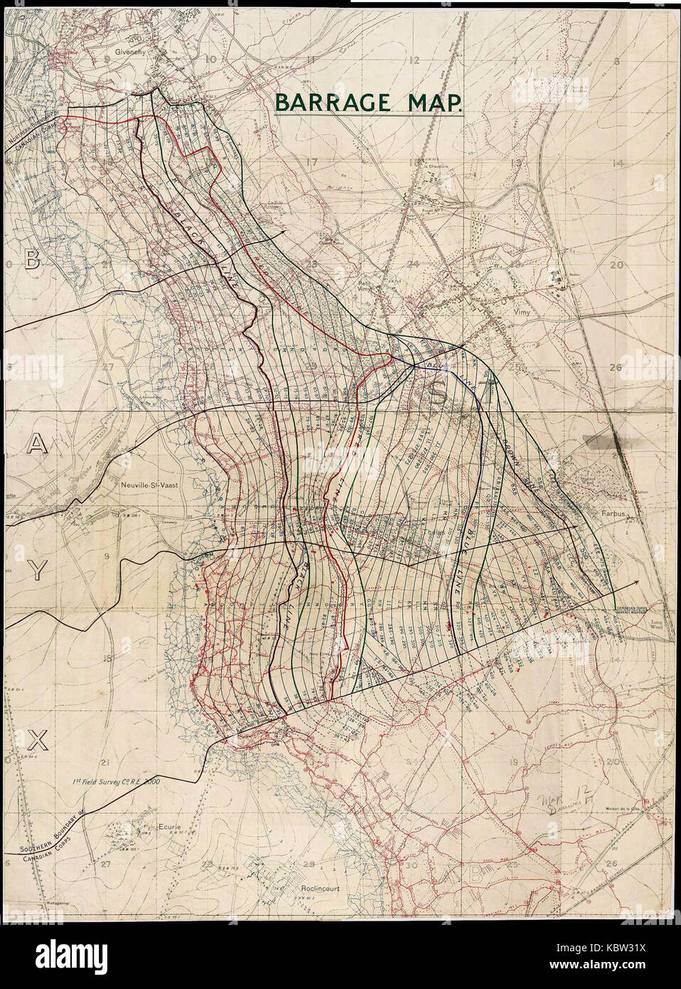 Vimy Ridge 1917 barrage map Stock Photo - Alamy