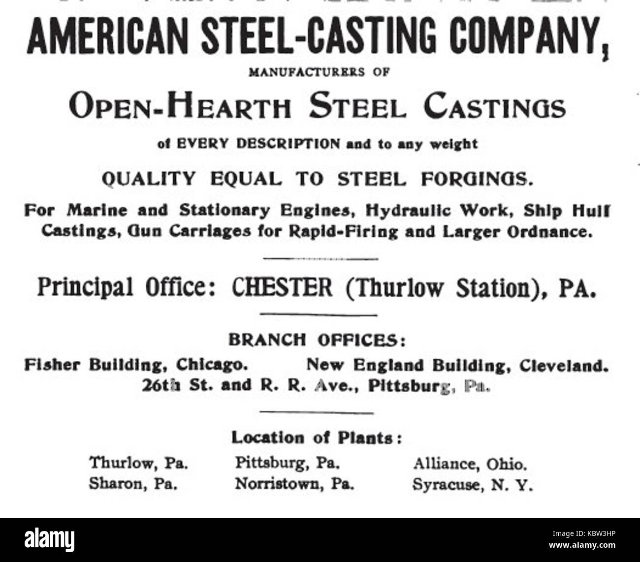 1899 American Steel Casting Company advertisement Stock Photo - Alamy