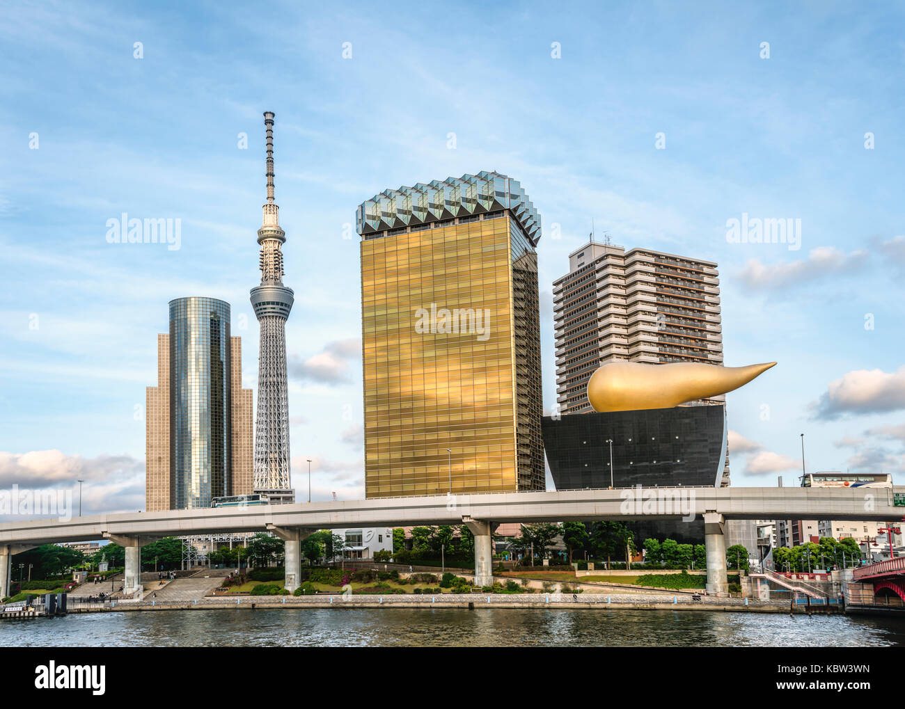 Asakusa Sumida River waterfront skyline with the Skytree Tower, Tokyo ...