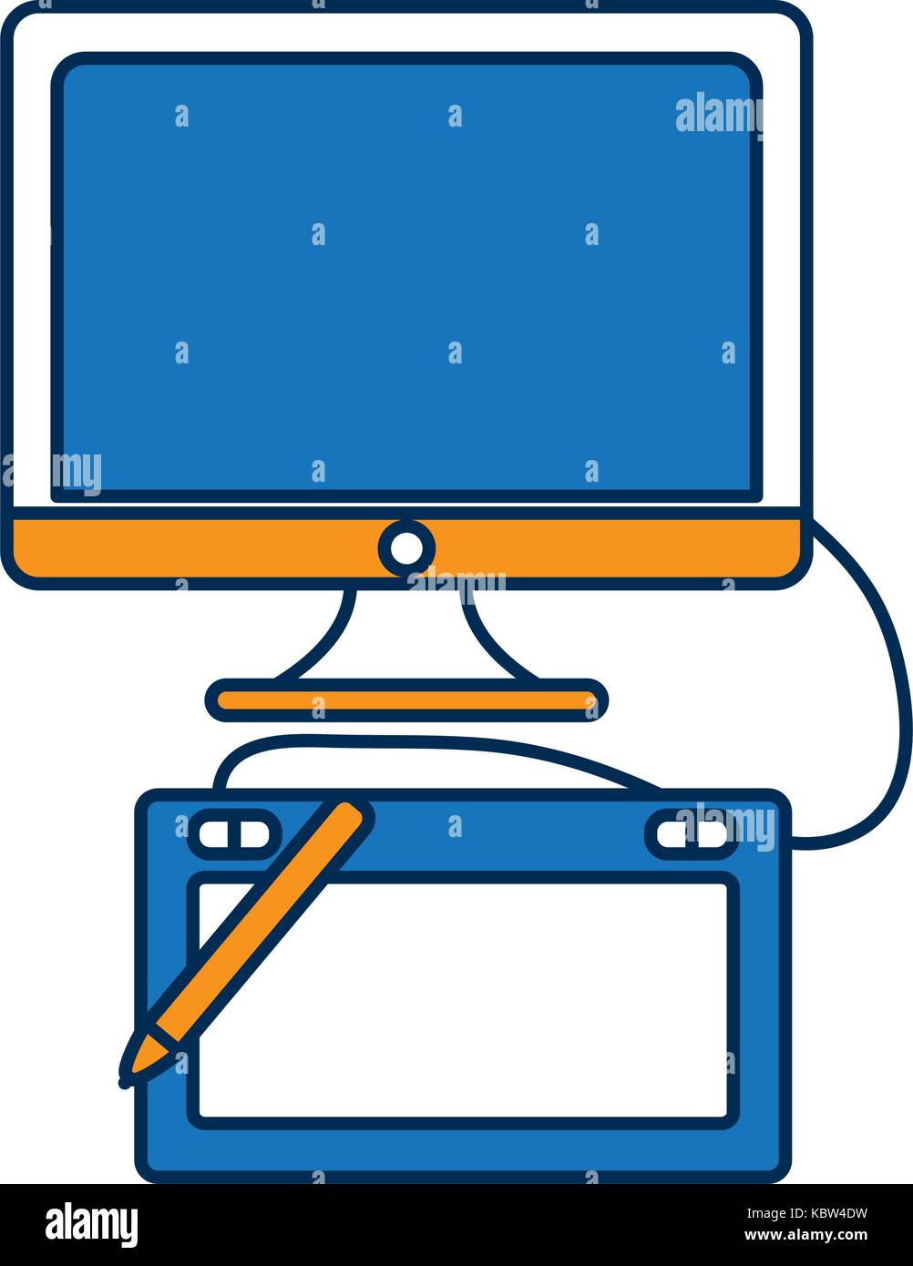 computer with graphic tablet icon over white background vector ...