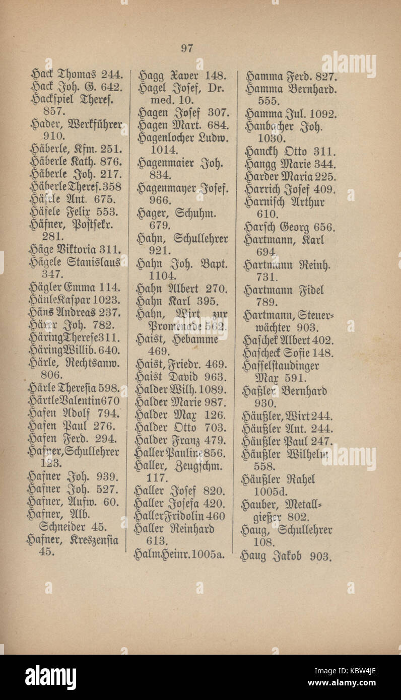 A page from the 1890 Adressbuch RV, a German address book listing ...
