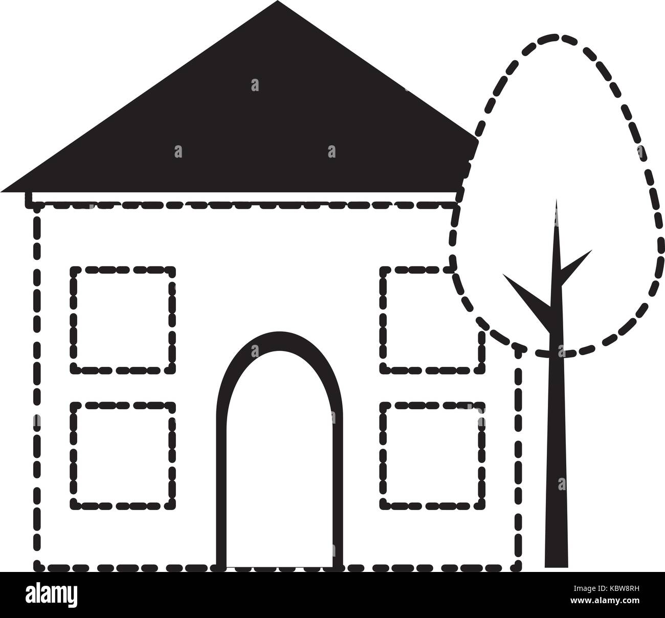 modern house and tree icon over white background vector illustration ...