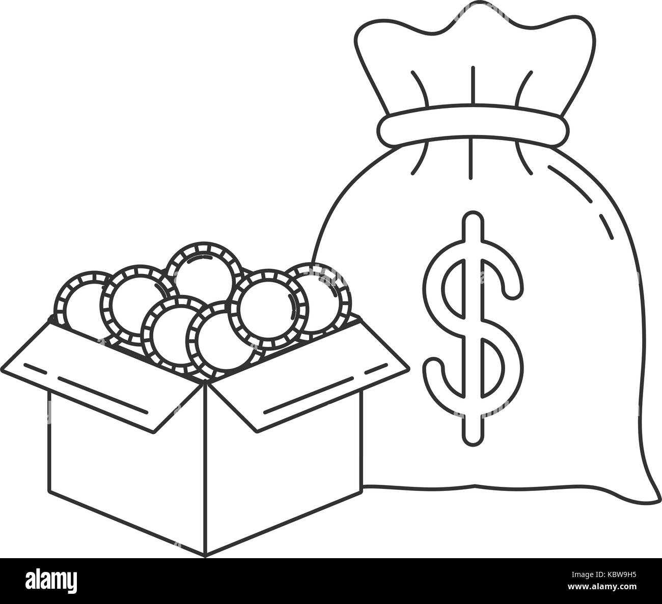 money sack and box with coins icon over white background vector ...