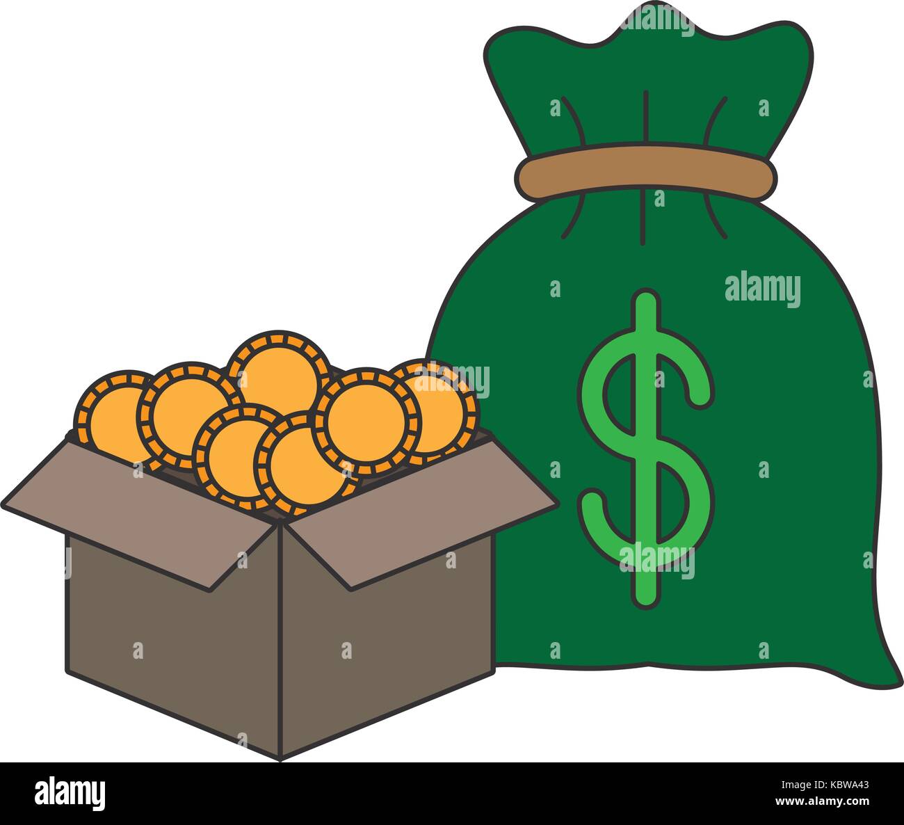 money sack and box with coins icon over white background vector ...