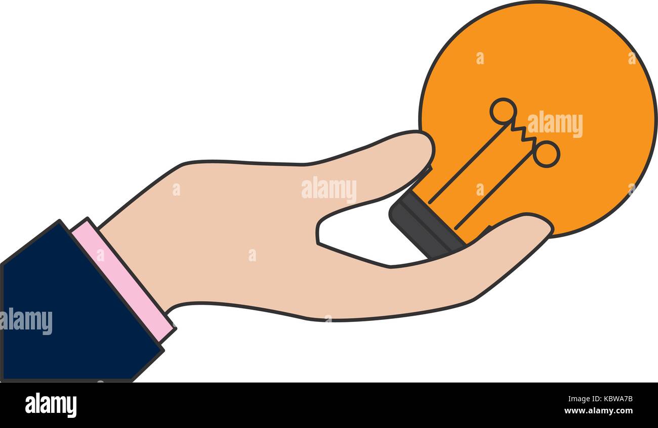 hand with bulb light icon over white background vector illustration ...