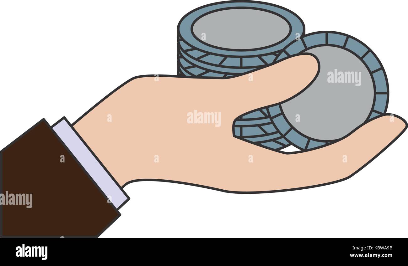 hand with coin icon over white background vector illustration Stock ...