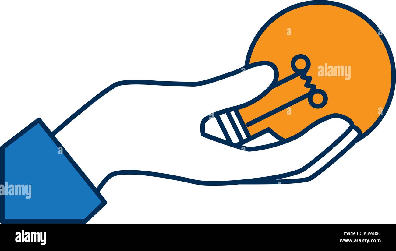 hand with bulb light icon over white background vector illustration ...