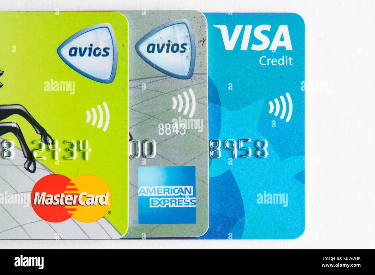 Credit cards showing the logos of american express hi-res stock ...