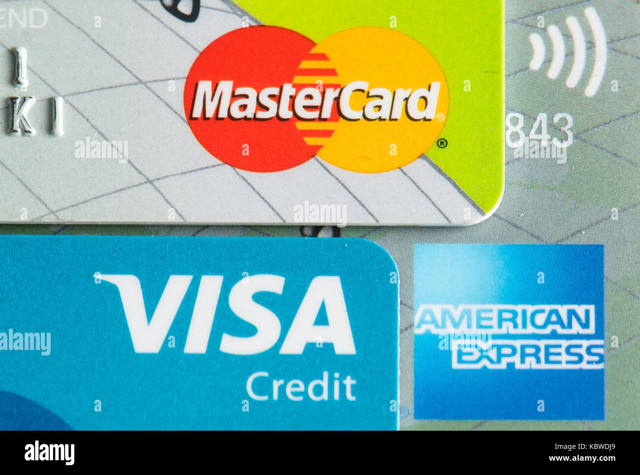 Credit cards showing the logos of american express hi-res stock ...
