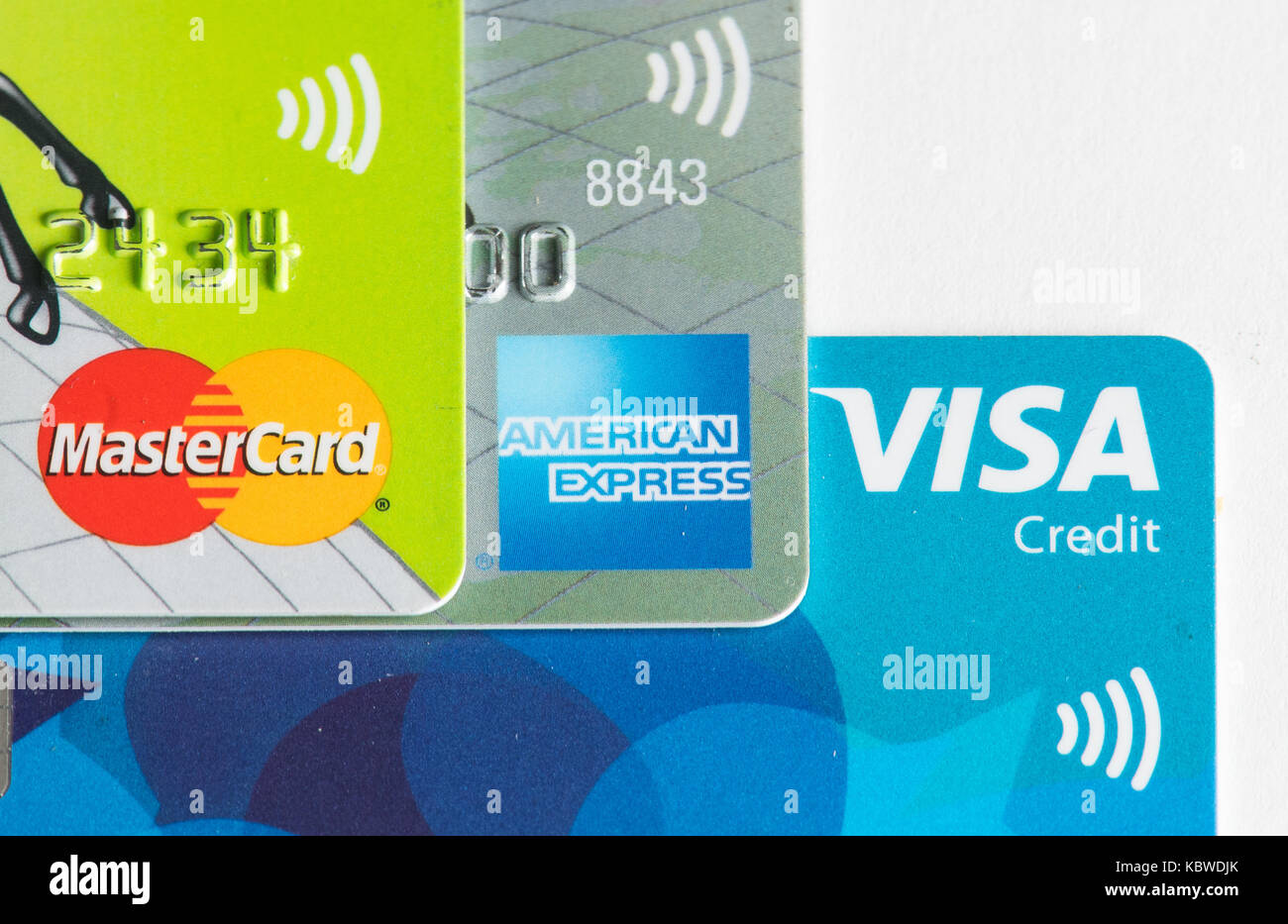 Credit cards showing the logos of american express hi-res stock ...