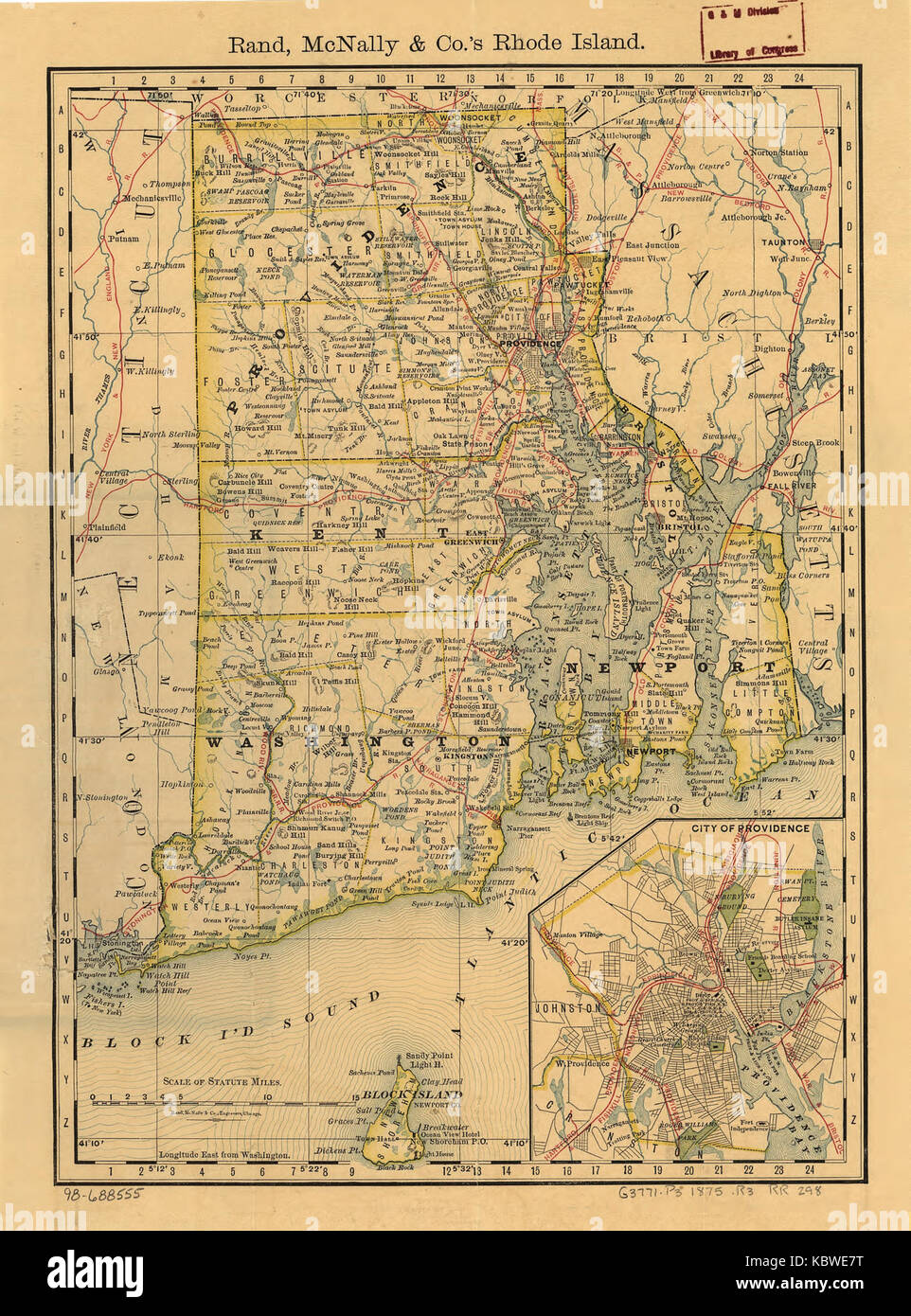1875 Rhode Island railroads map Stock Photo - Alamy