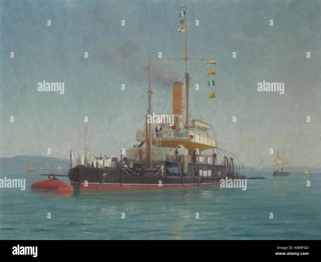 This painting by Lionel Walden depicts a ship entering a port ...