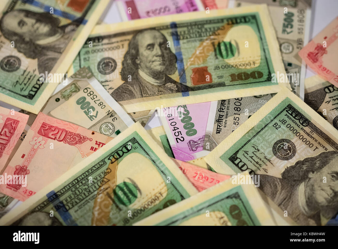 Indian paper currency notes with dollar Stock Photo - Alamy