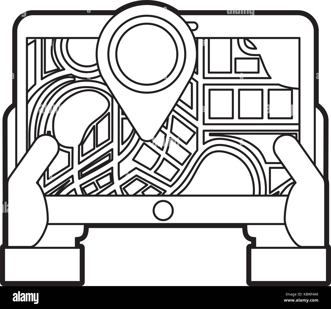hand holding device with map navigation gps Stock Vector Image & Art ...