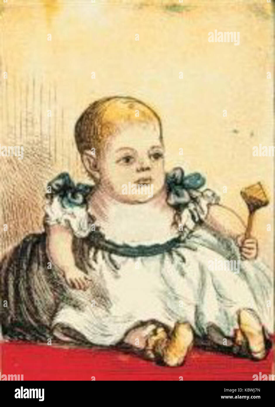 Pouting Baby with Rattle Stock Photo - Alamy