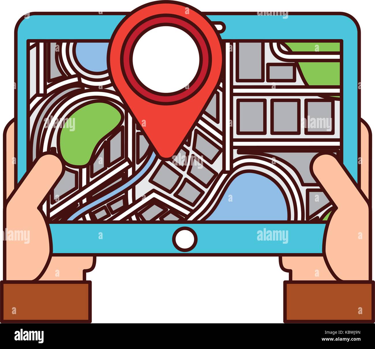 hand holding device with map navigation gps Stock Vector Image & Art ...