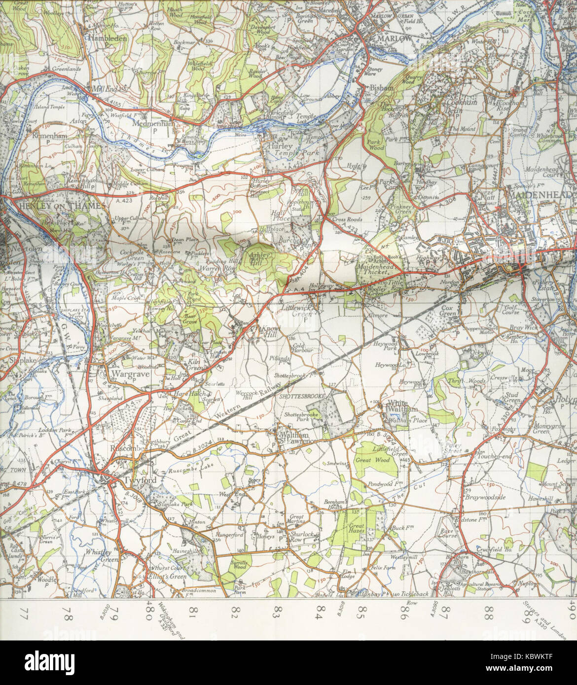 The chilterns 1945baseof map77to90 Stock Photo - Alamy