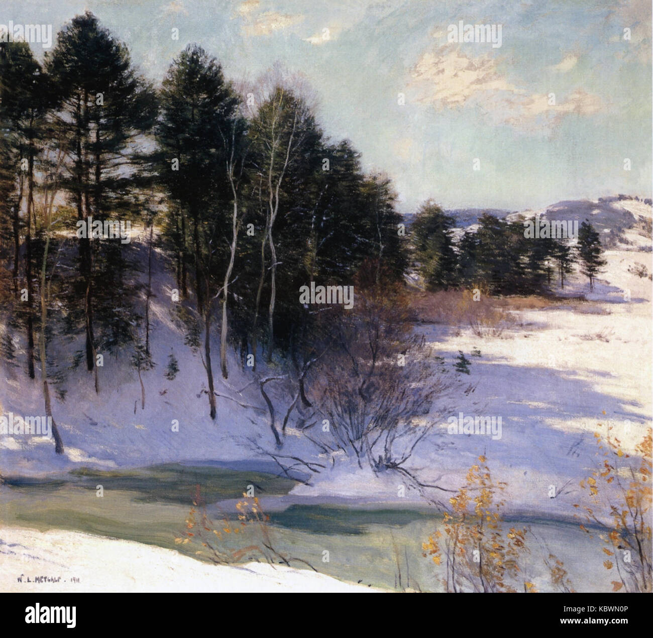 Thawing Brook, painted by Willard Leroy Metcalf in 1911, captures a ...