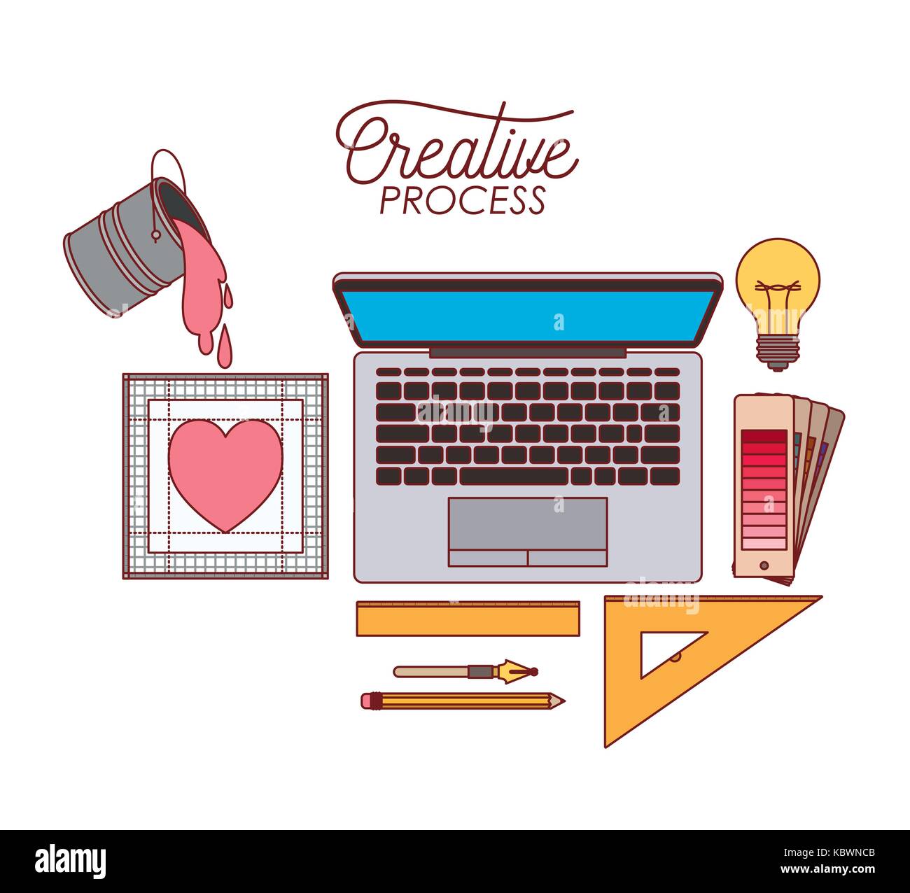 laptop computer creative process top view with elements graphic design ...