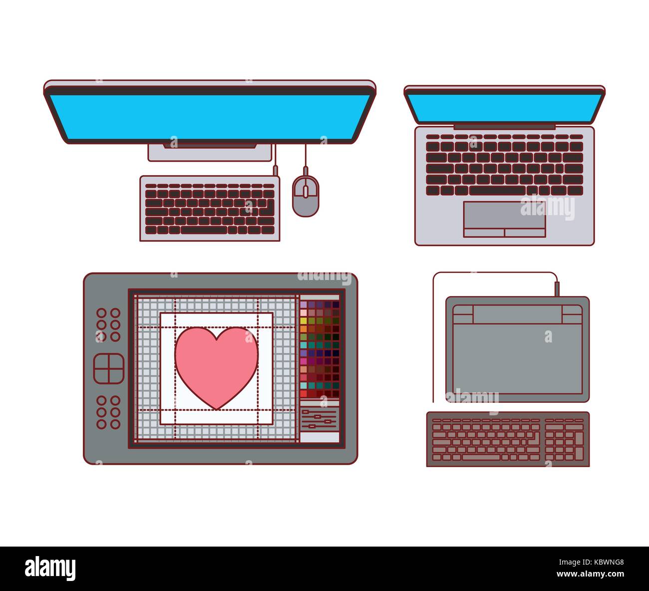set desktop computer and laptop with digitizer for graphic design on ...