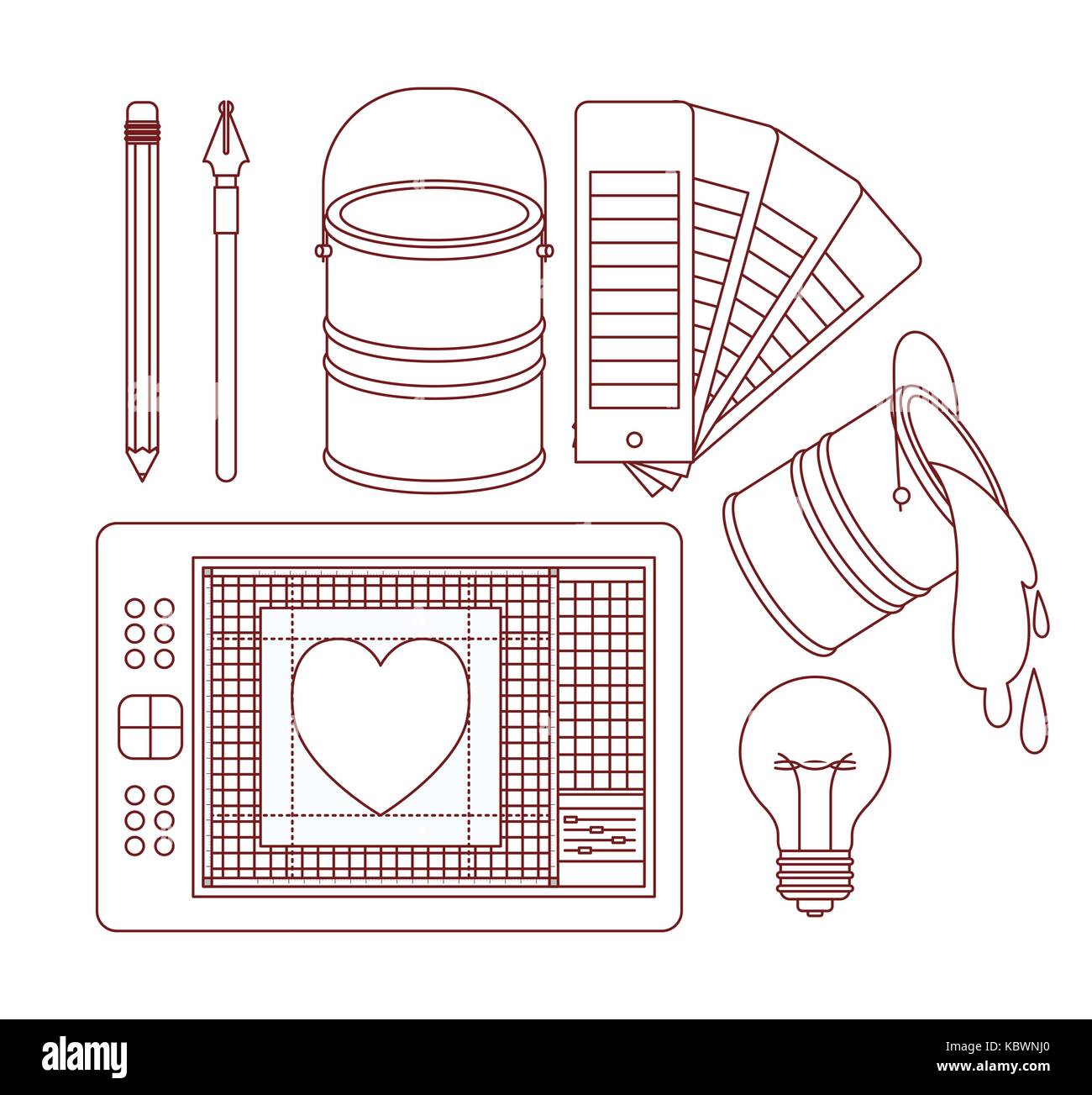 set work elements for graphic design in silhouette on white background ...