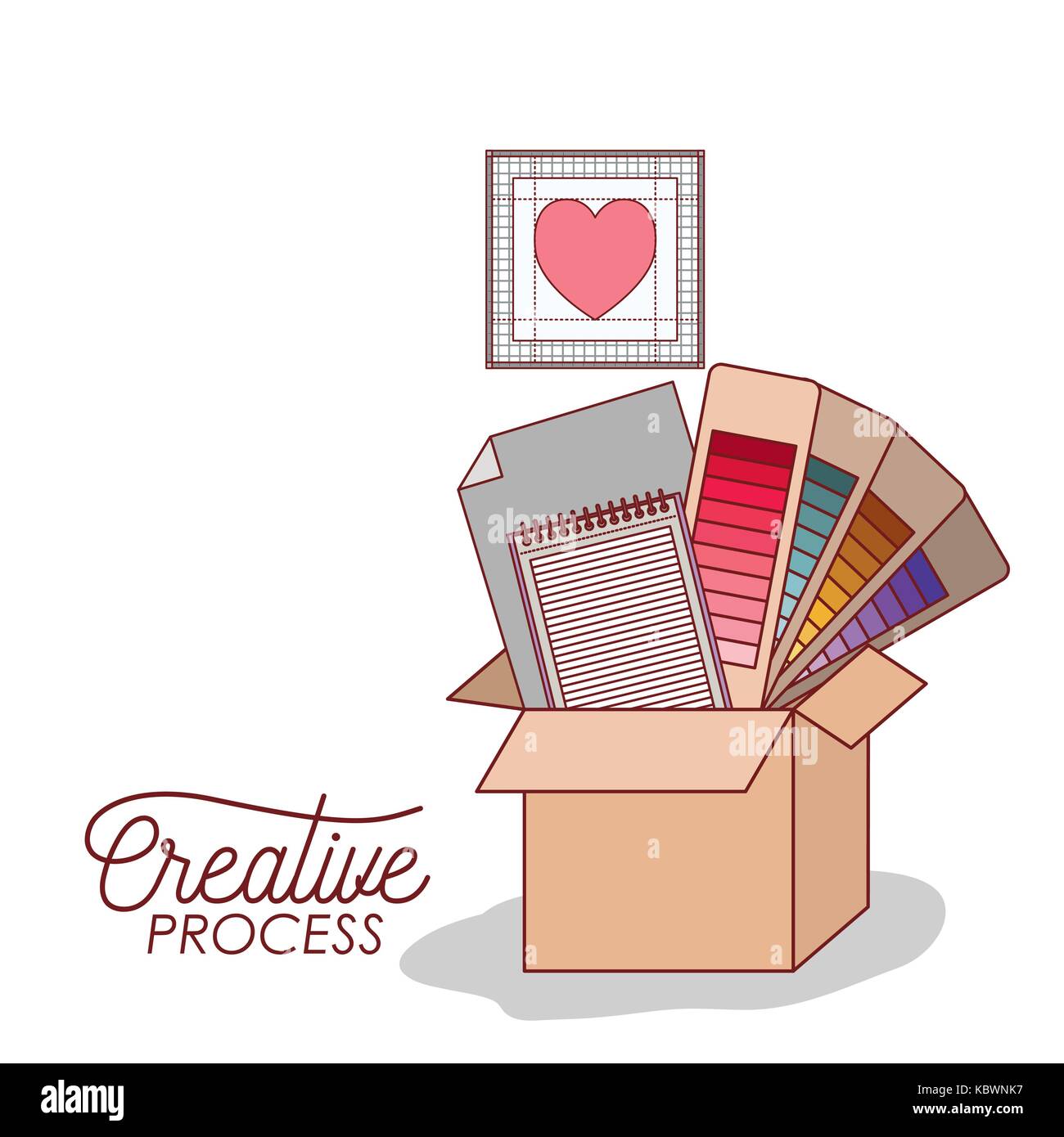 set work elements for graphic design in carton box colorful silhouette ...
