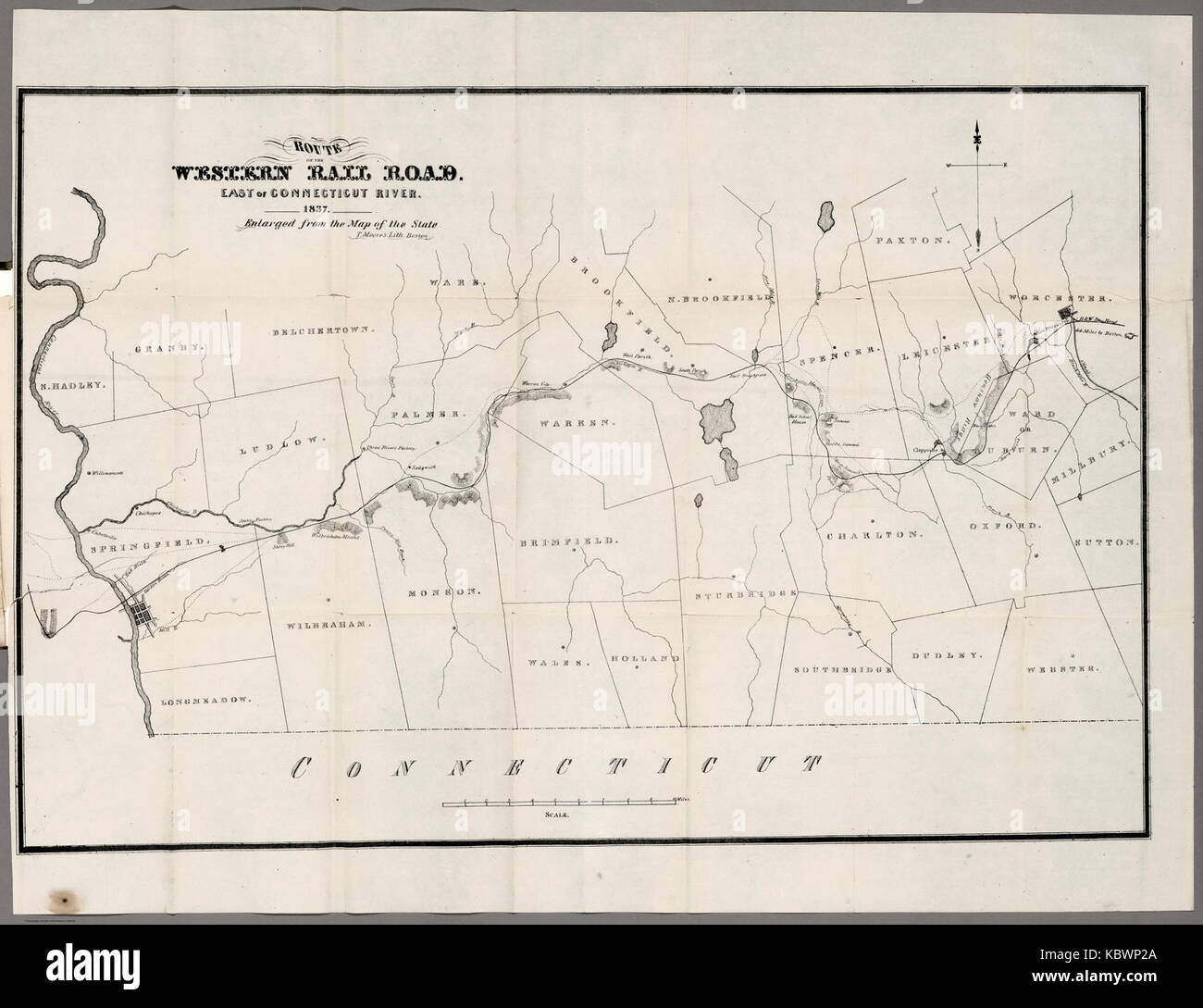 1837 Western Railroad map, Worcester to Springfield Stock Photo - Alamy