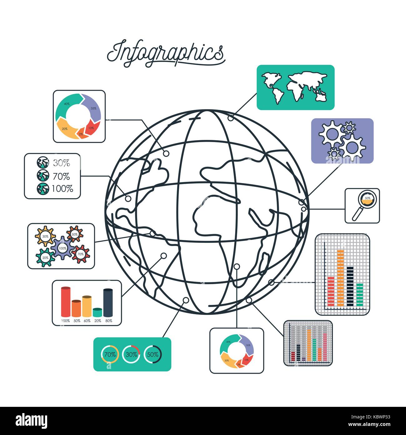 infographics and statistics with globe map Stock Vector Image & Art - Alamy