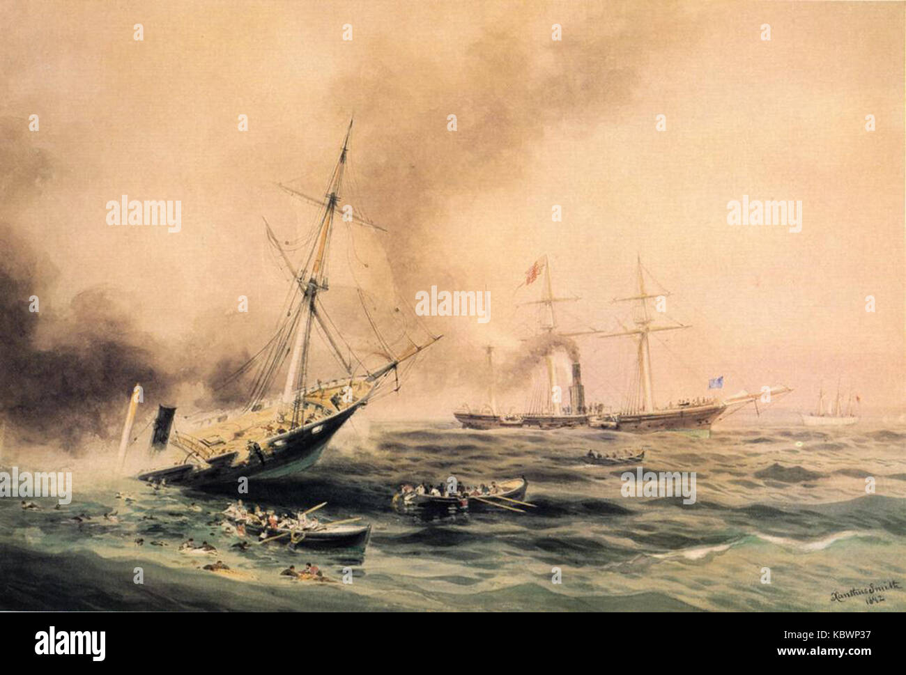 Battle of Kearsarge and Alabama (1892) by Xanthus Smith Stock Photo - Alamy