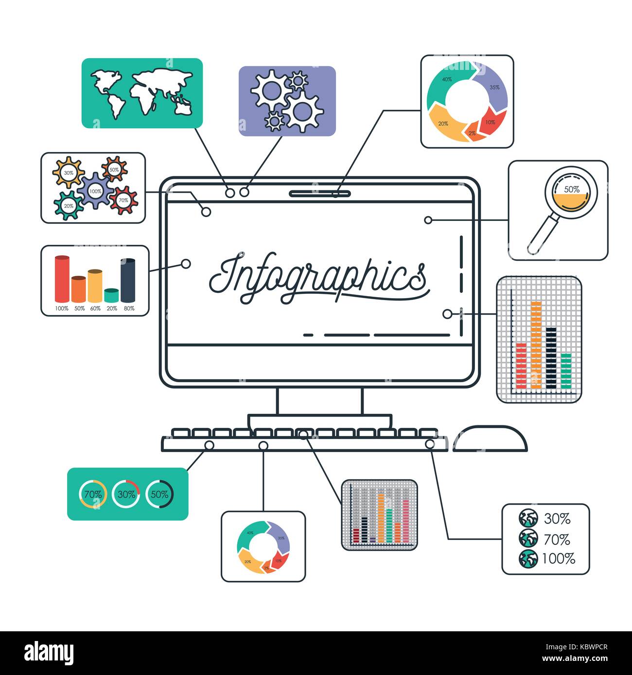 infographics and statistics with desktop computer Stock Vector Image ...