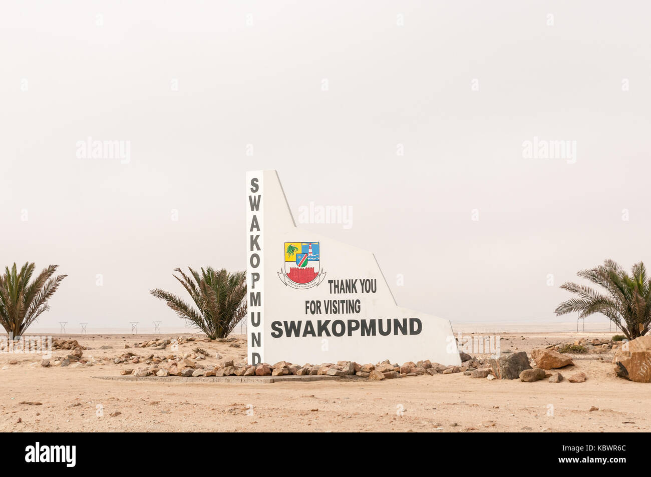 SWAKOPMUND, NAMIBIA - JULY 3, 2017: Thank you sign on the B2-road at ...