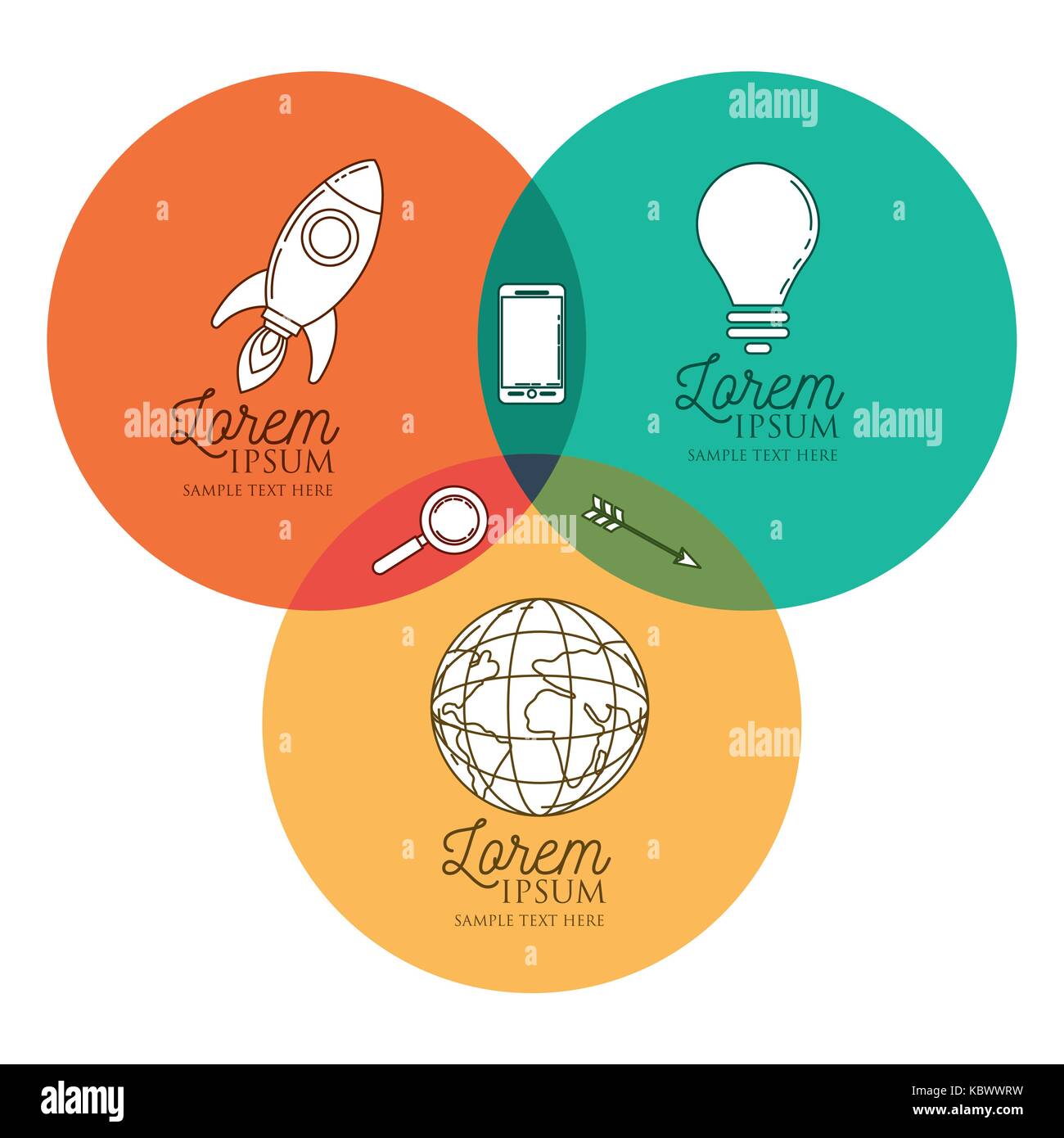 infographic with colorful circles connected with icons inside Stock ...