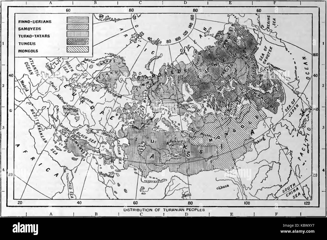 EB1922 Pan Turanianism Distribution of Turanian peoples Stock Photo - Alamy