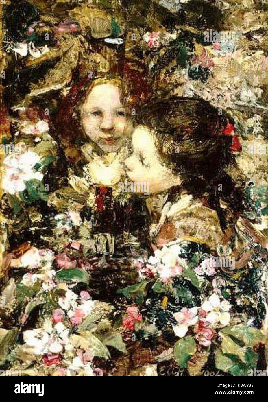 Edward Atkinson Hornel Two Girls Amongst Blossoms 1910 Stock Photo - Alamy