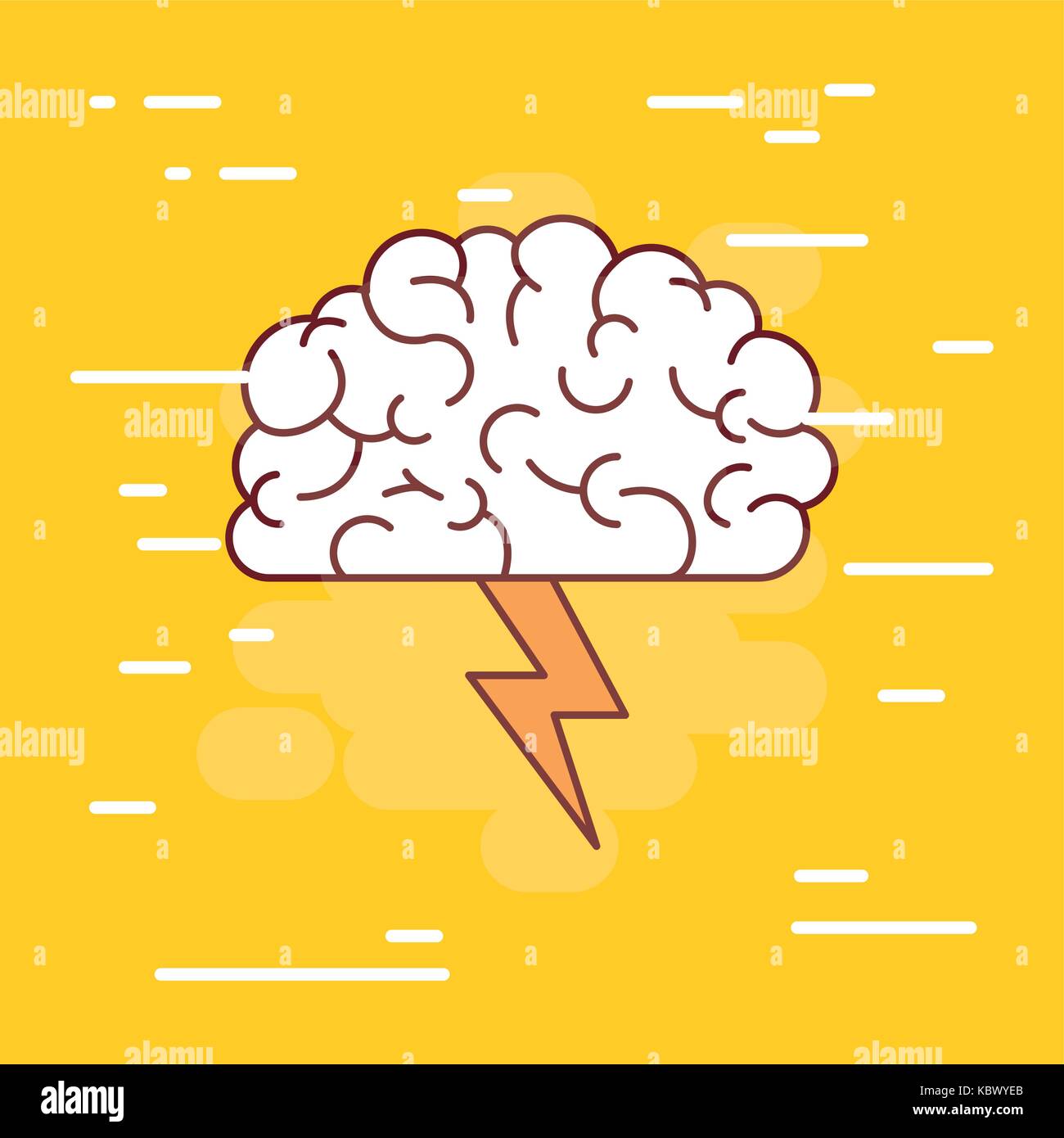 brain side view colorful silhouette with thunderbolt and background ...
