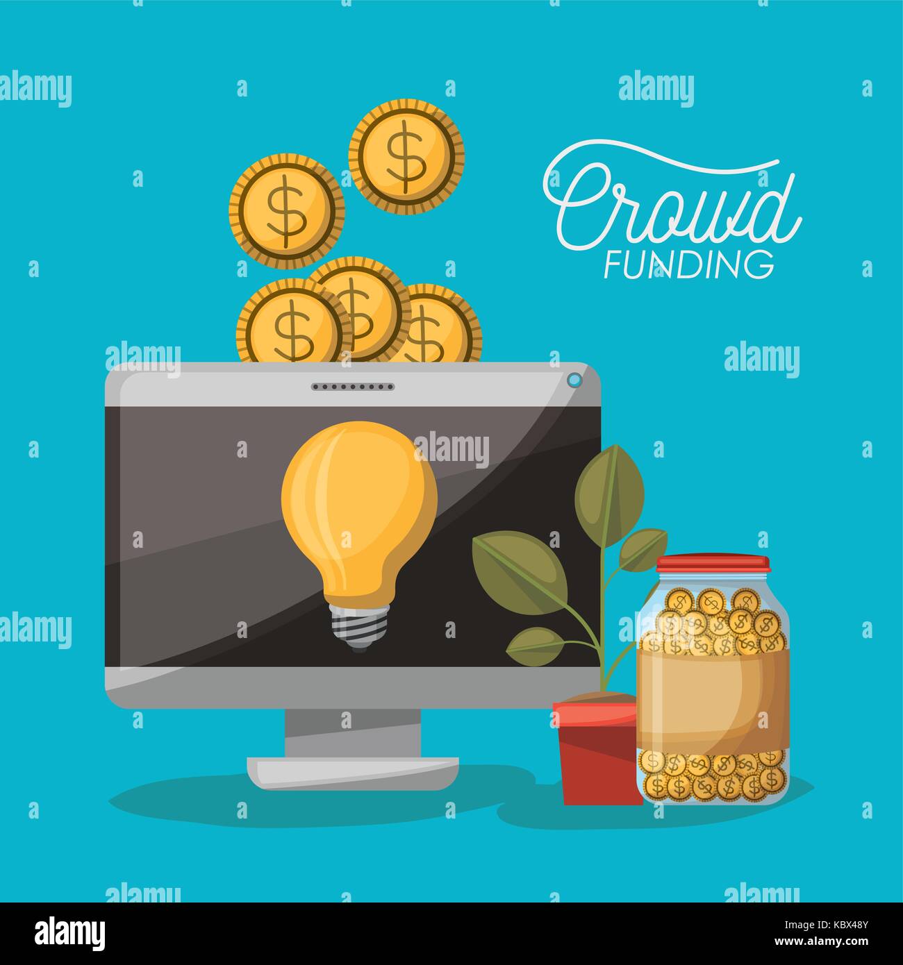 crowdfunding poster of desktop computer with light bulb in screen and ...