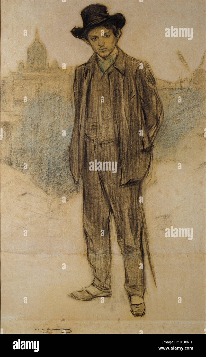 This portrait by Ramon Casas captures the image of Pablo Picasso, the ...