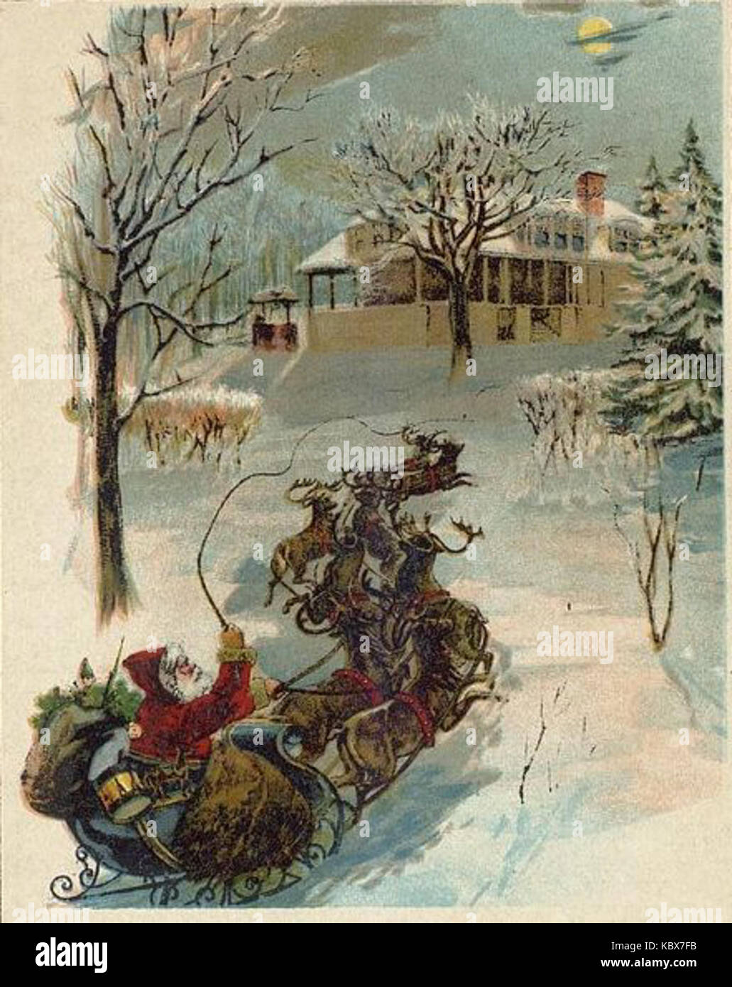 This image depicts Santa Claus with his reindeer, a classic ...