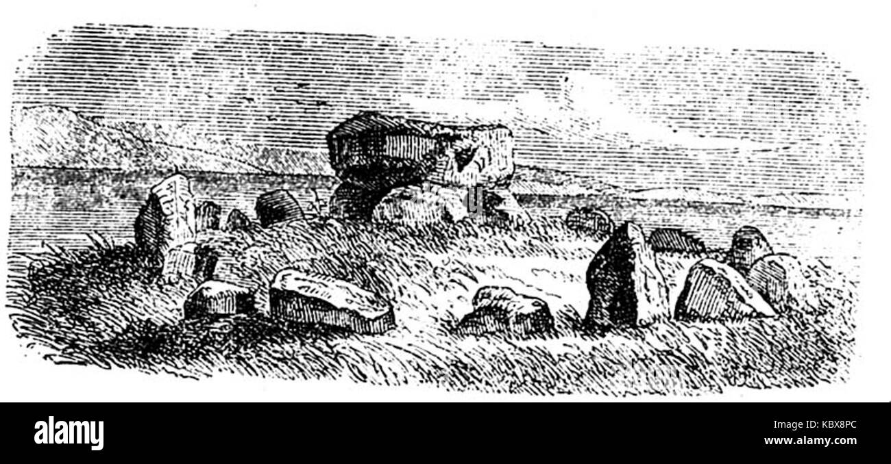 A cromlech in England, a prehistoric stone monument, likely part of a ...