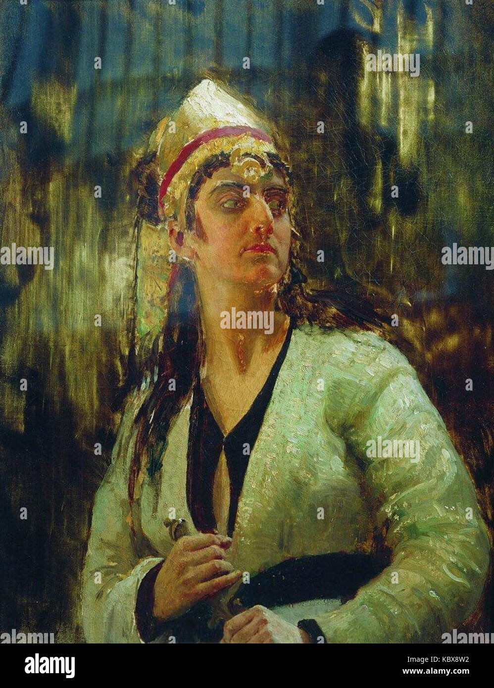 A portrait by the Russian artist Ilya Repin, depicting a woman holding ...