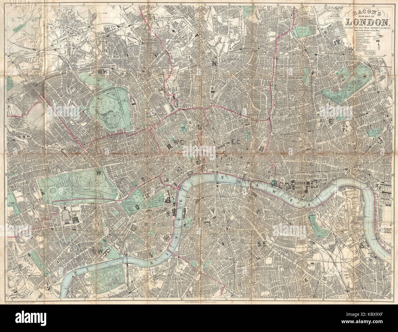 1890 Bacon Traveler's Pocket Map of London, England Geographicus London ...