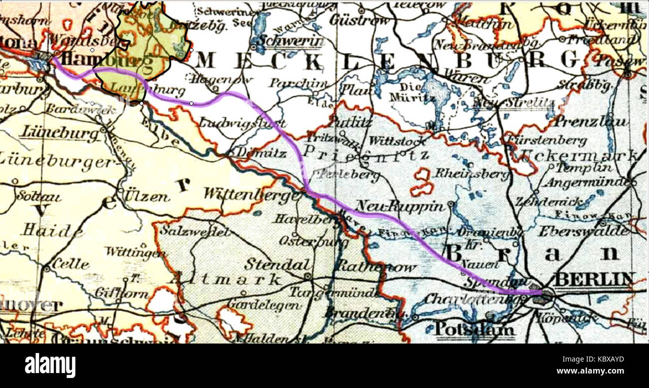 A historical map representing the B HH Bahn, part of Germany’s ...