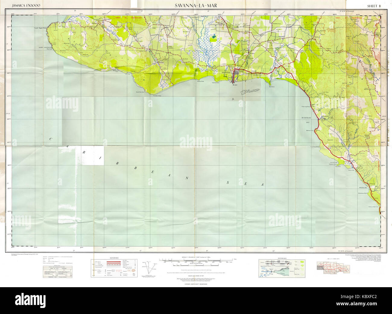 DoOS 1 To 50000 Map Of Jamaica Sheet B Savanna La Mar 1958 Stock DoOS 1 To 50000 Map Of Jamaica Sheet B Savanna La Mar 1958 Stock