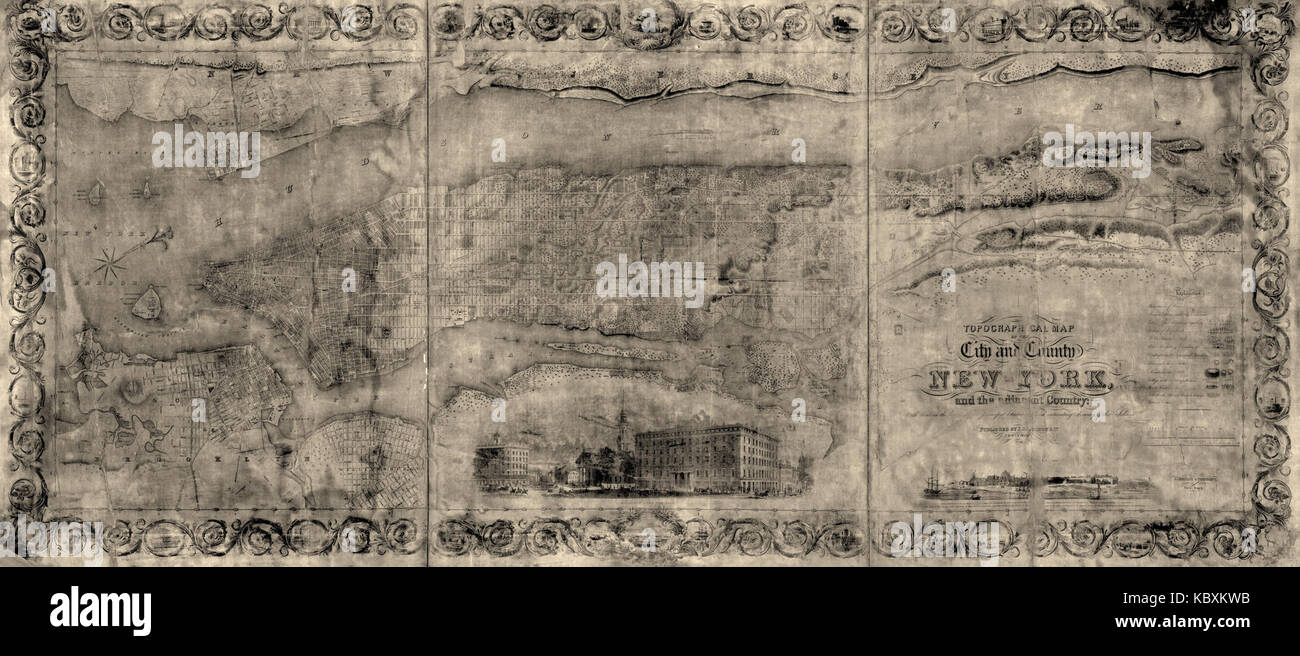 1841 Colton topographical map of Manhattan Stock Photo - Alamy
