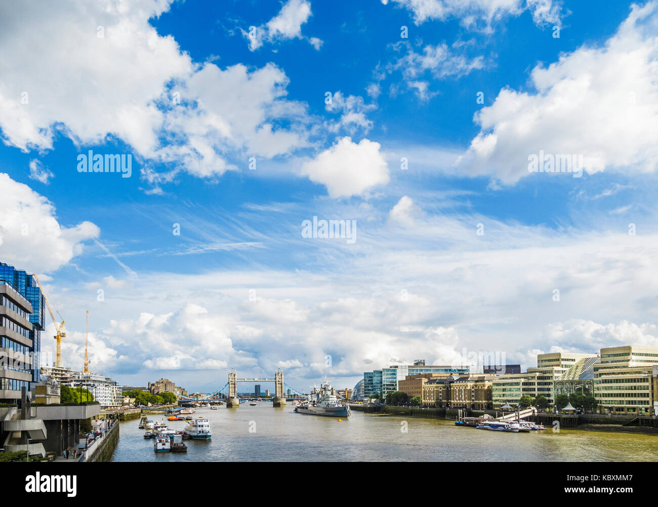 Iconic London sights: panorama along River Thames at the Pool of London ...
