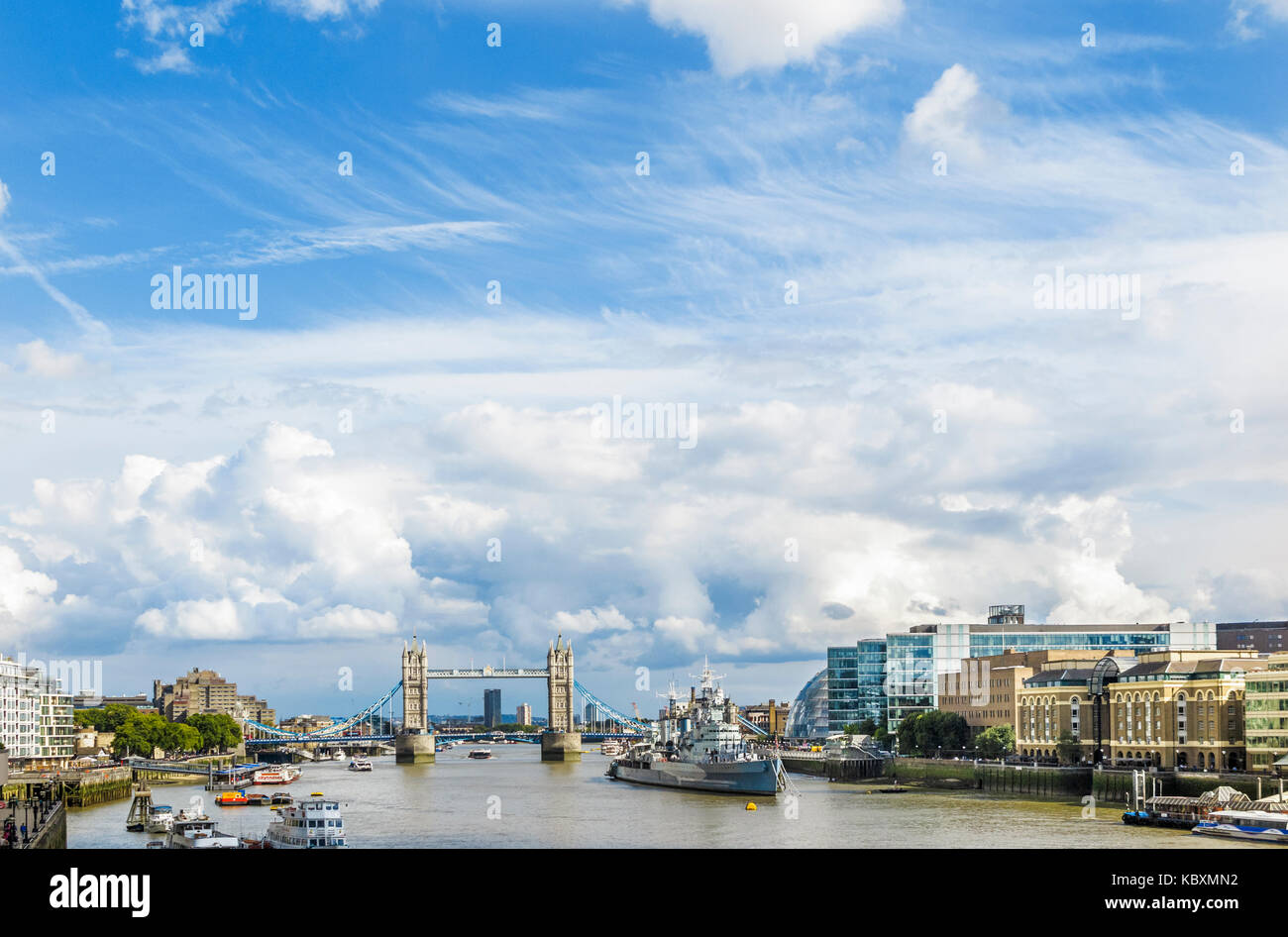 Iconic London sights: panorama along River Thames at the Pool of London ...