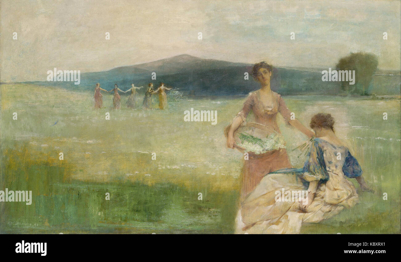 'Spring' by Thomas Wilmer Dewing is a painting showcasing a woman in a ...