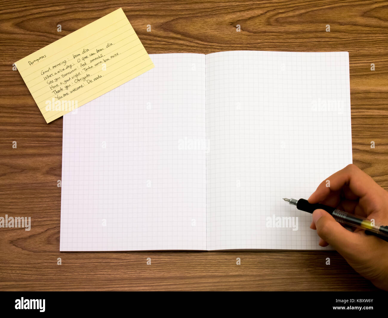 Portuguese; Learning New Language Writing Words on the Notebook Stock ...