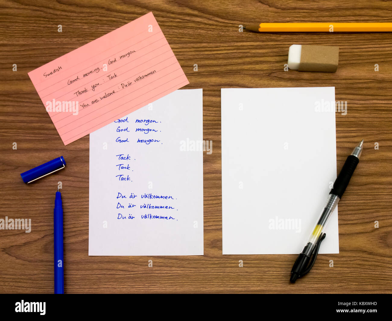 Swedish; Learning New Language Writing Words on the Notebook Stock ...