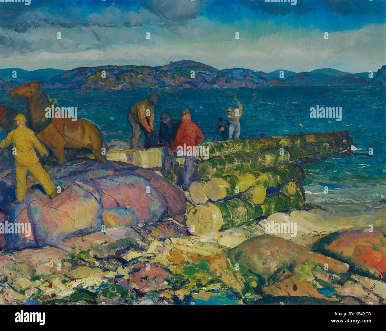 'Dock Builders' by George Bellows portrays laborers engaged in the ...